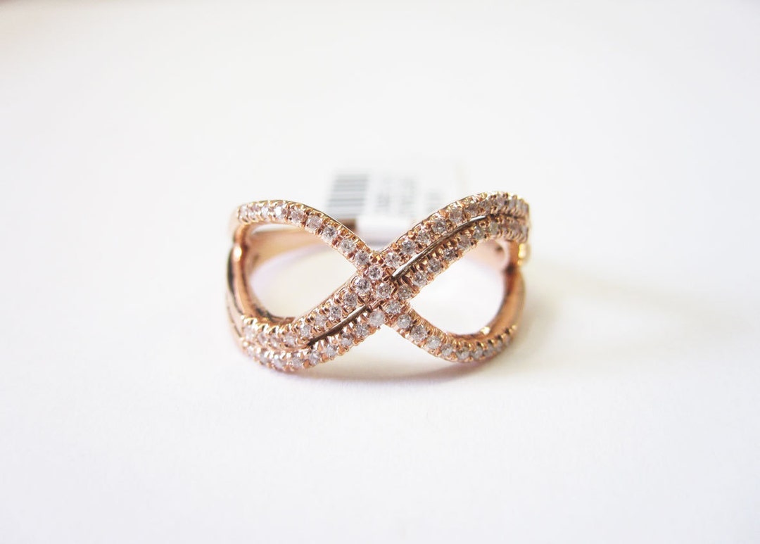 14K Gold Diamond U Pave Setting Double Criss Cross X Infinity Ring ...