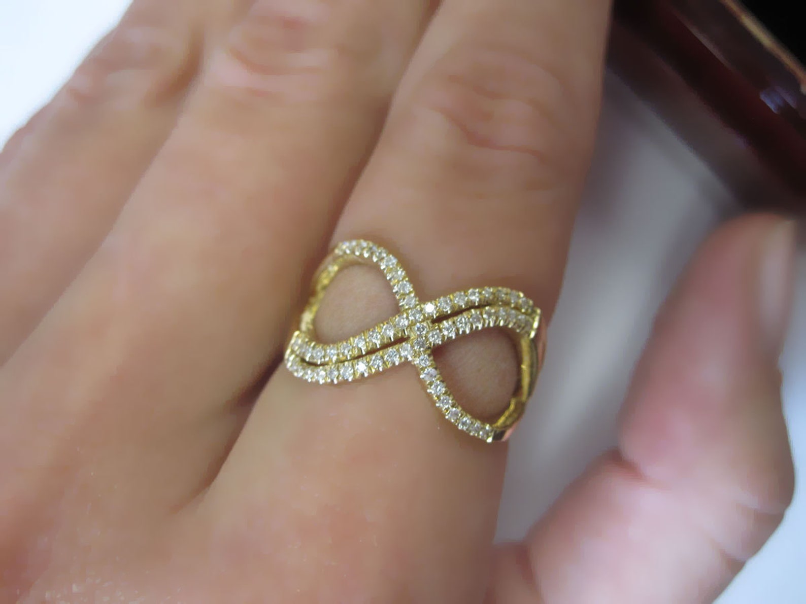 14K Gold Diamond U Pave Setting Double Criss Cross X Infinity Ring ...