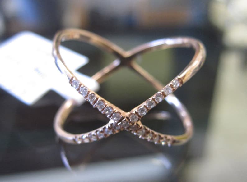 14K Gold Diamond Criss Cross X Orbit Fashion Ring Crossing - Etsy