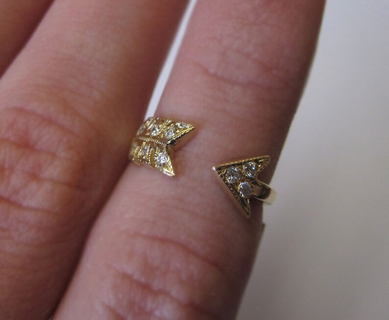 Diamond 14K Gold Adjustable Arrow Fashion Ring, Knuckle Ring, Pinky ...