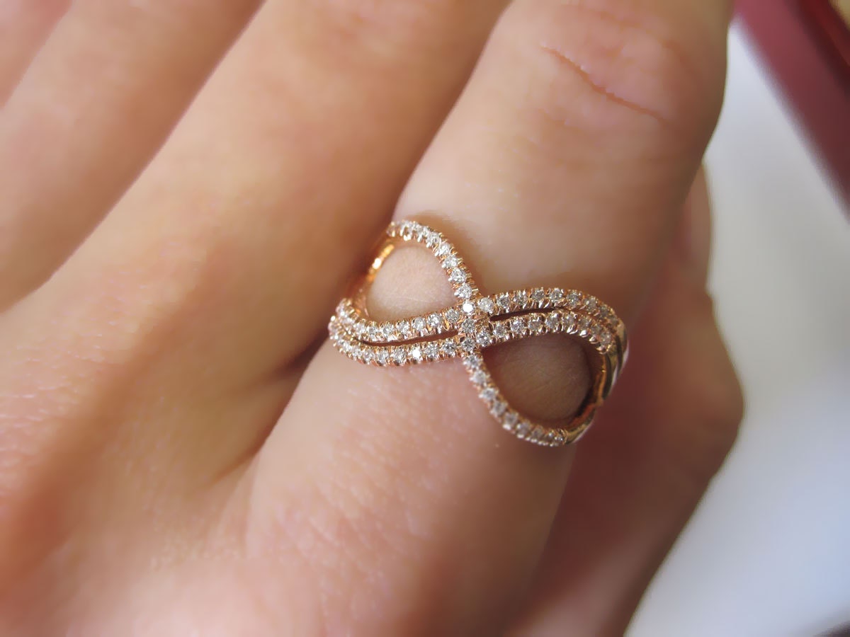 14K Gold Diamond U Pave Setting Double Criss Cross X Infinity Ring ...