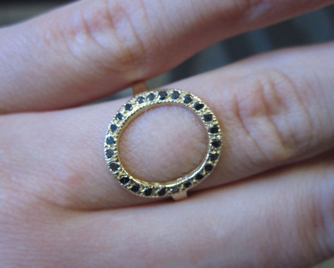 14K Gold Open Circle Ring With Black Diamonds 6J7955 - Etsy