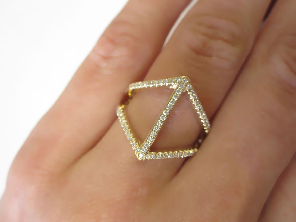 14K Gold Diamond U Pave Setting Criss Cross Bar Fashion Ring, Fashion ...