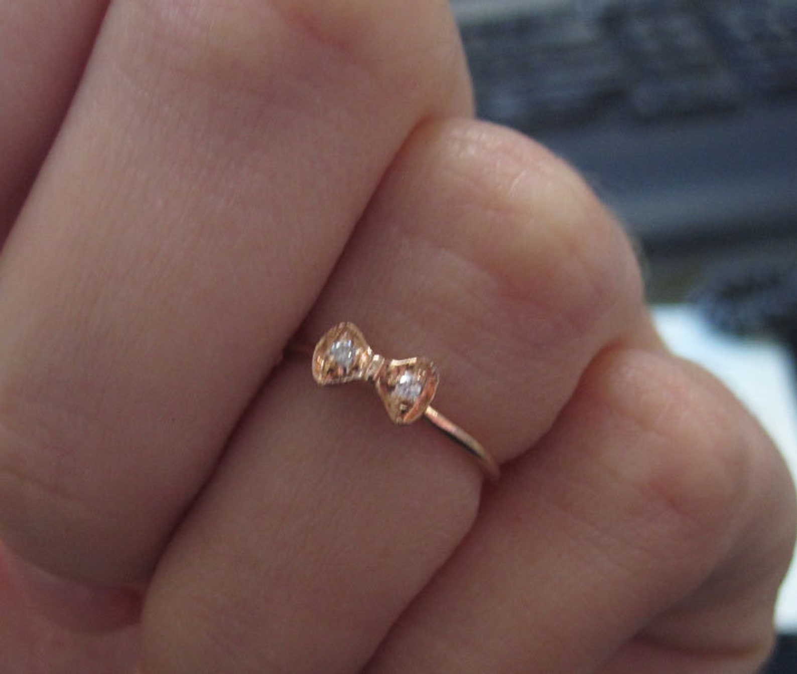 14K Gold Diamond Bow Tie Knuckle Pinky Toe Ring - Etsy