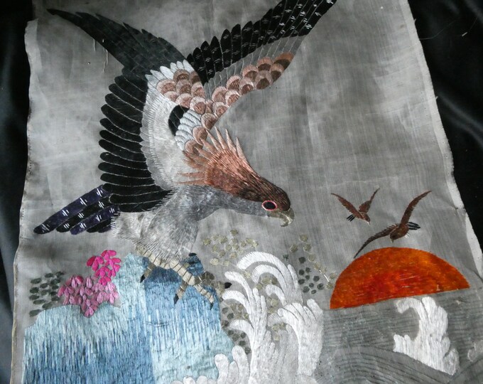 Vintage 1920's Chinese Eagle Embroidery, Silk Thread on Silk Gauze - Etsy