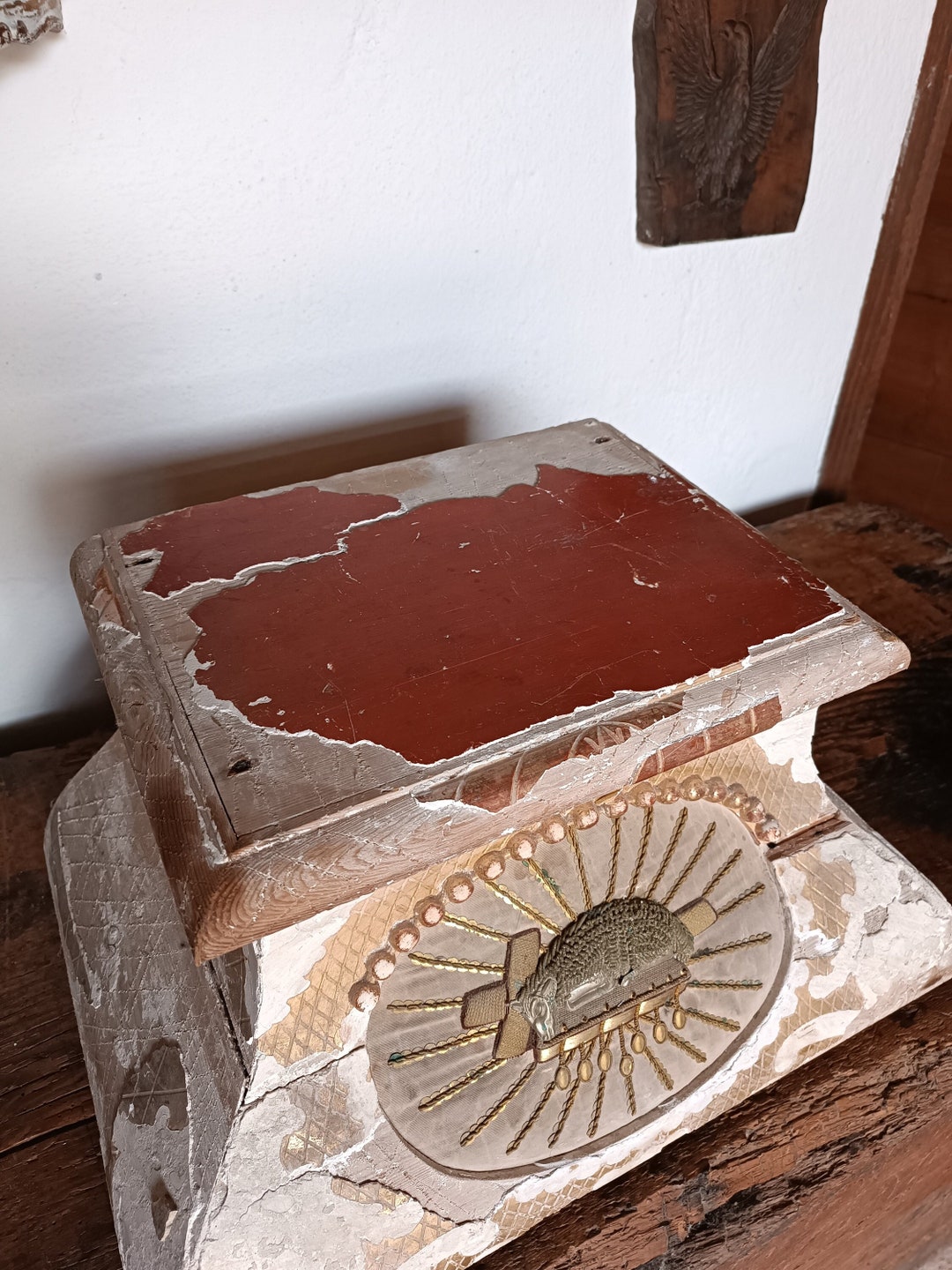 Antique French Religious Wood and Gesso Church Socle Statue Plinth ...