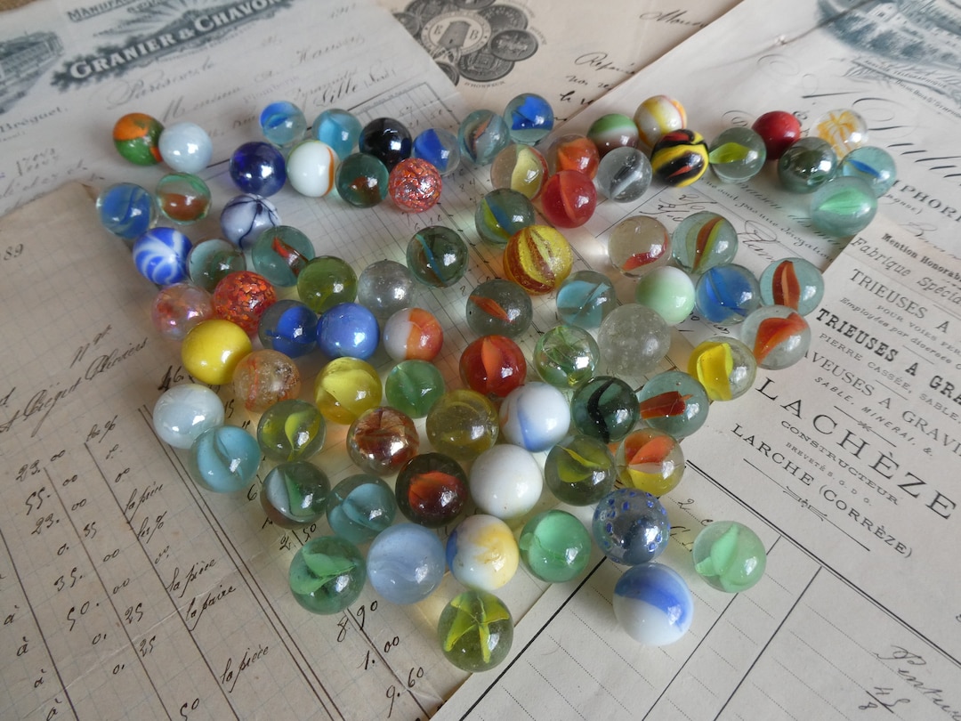Pot Luck Batch of 60 Vintage and Antique French Marbles, End of Day ...