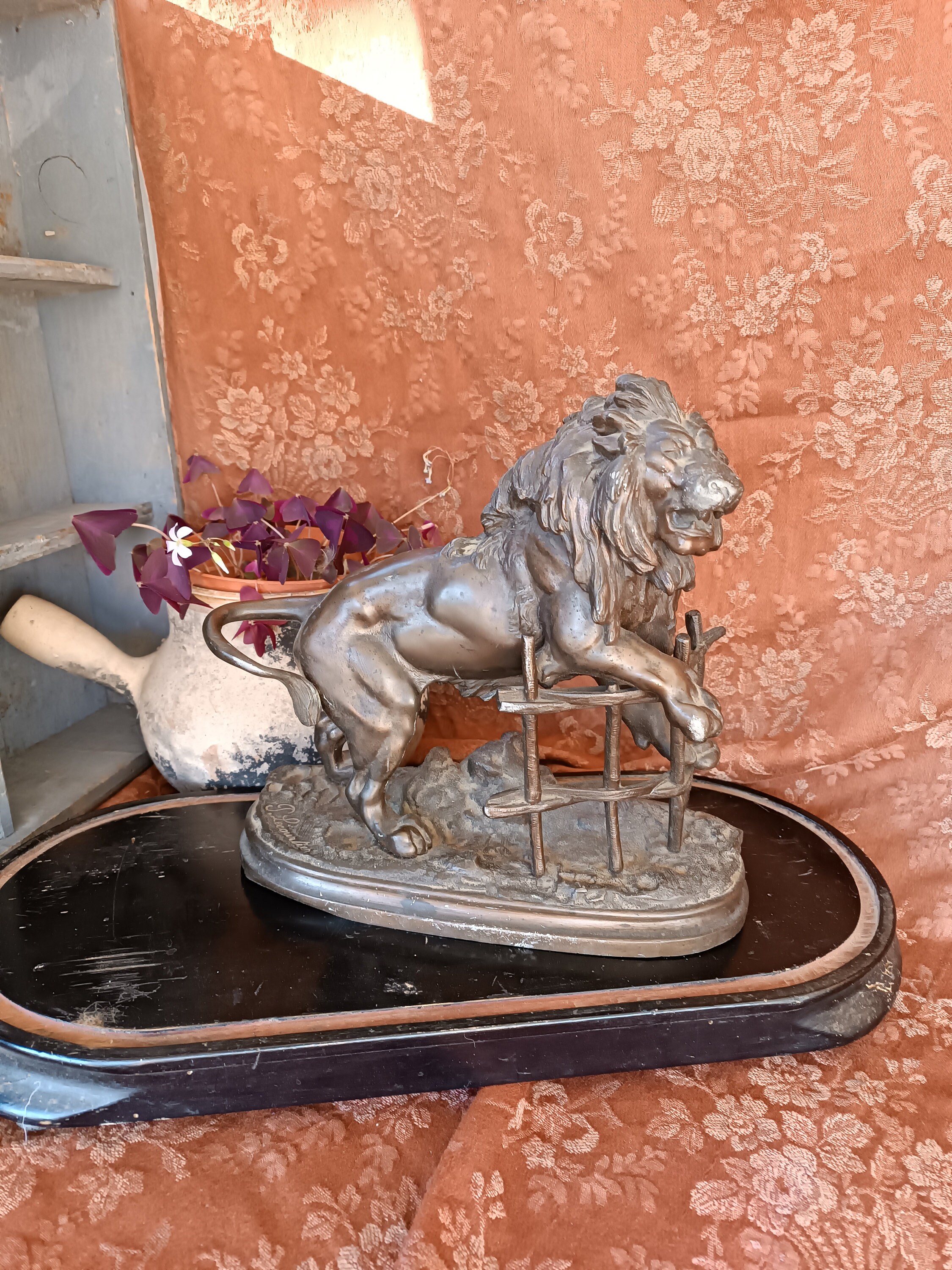 Antique Lion at Gate Sculpture by Lecourtier - Etsy