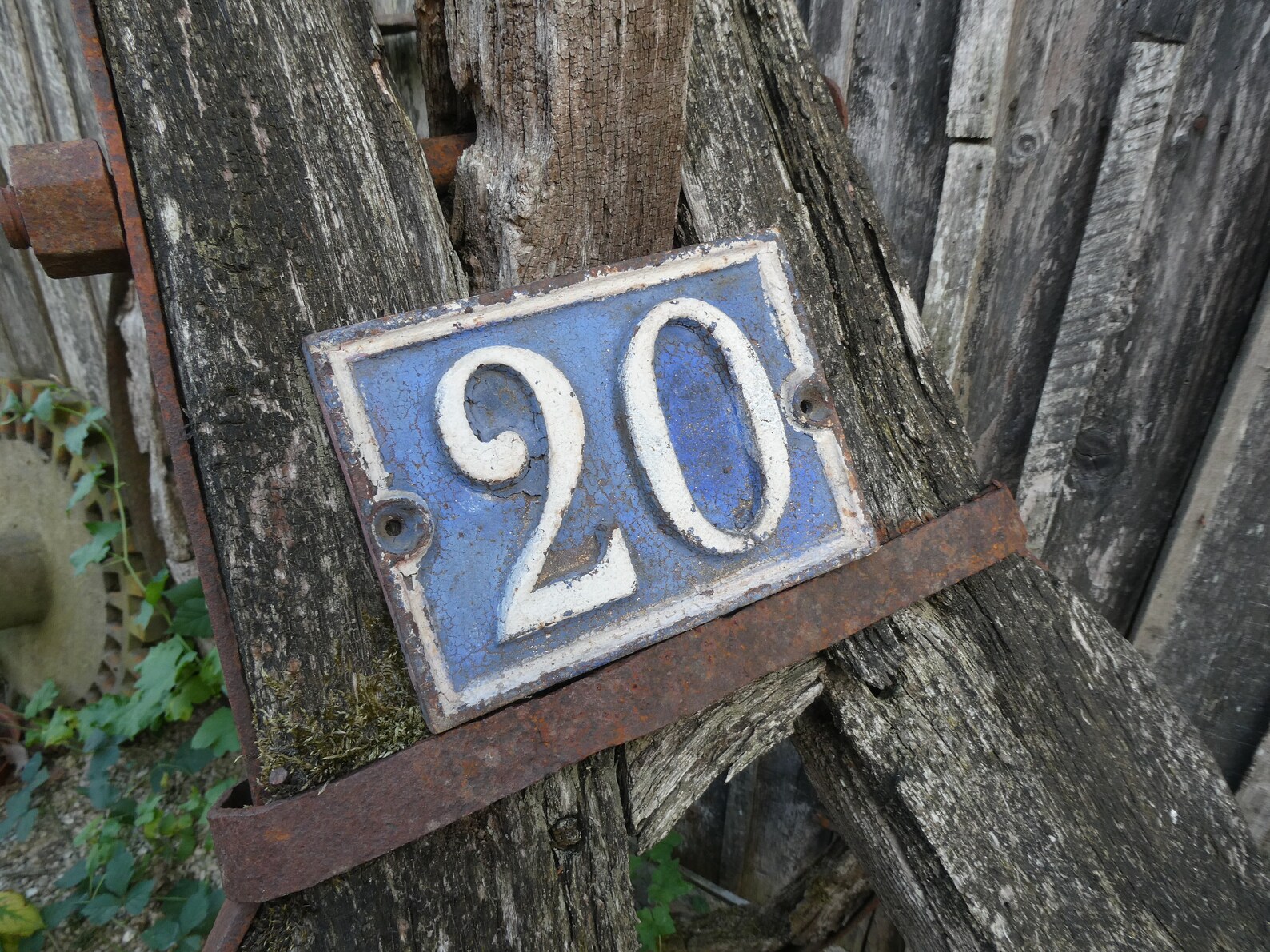 Unusual Cast Iron French House Number Sign With Chippy Distressed Blue ...