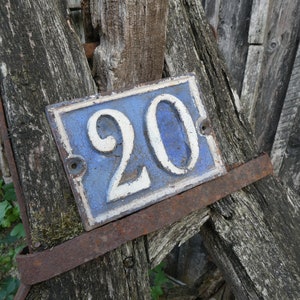 Unusual Cast Iron French House Number Sign With Chippy Distressed Blue ...