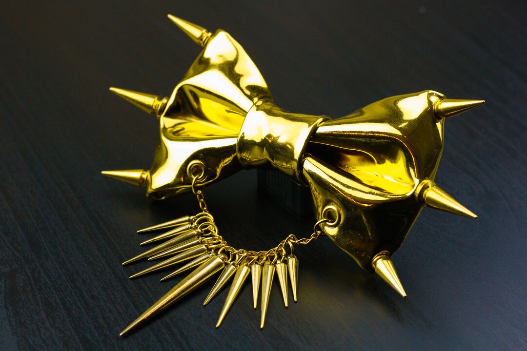 Gold Spiked Patent Leather Bow Tie: Handmade Chain & Charm Bowtie - Etsy