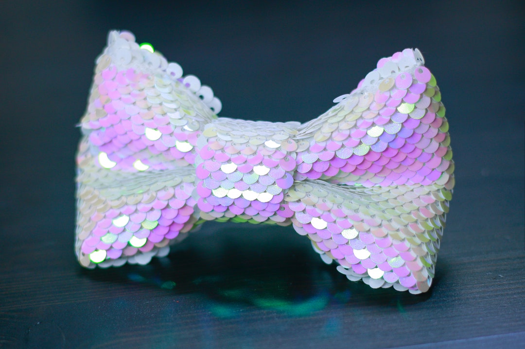 Iridescent White Sequin Bow Tie - Etsy