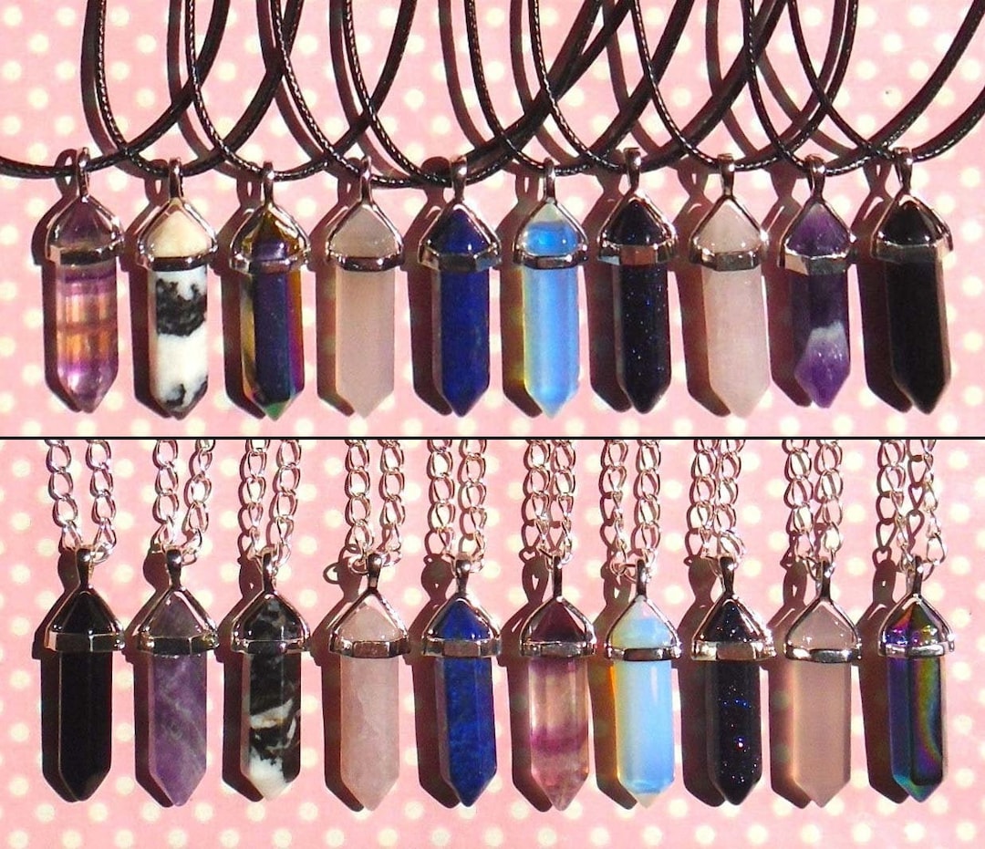 Silver Pointed Crystal Pendulum Pendant Chain or Cord Necklace Natural ...