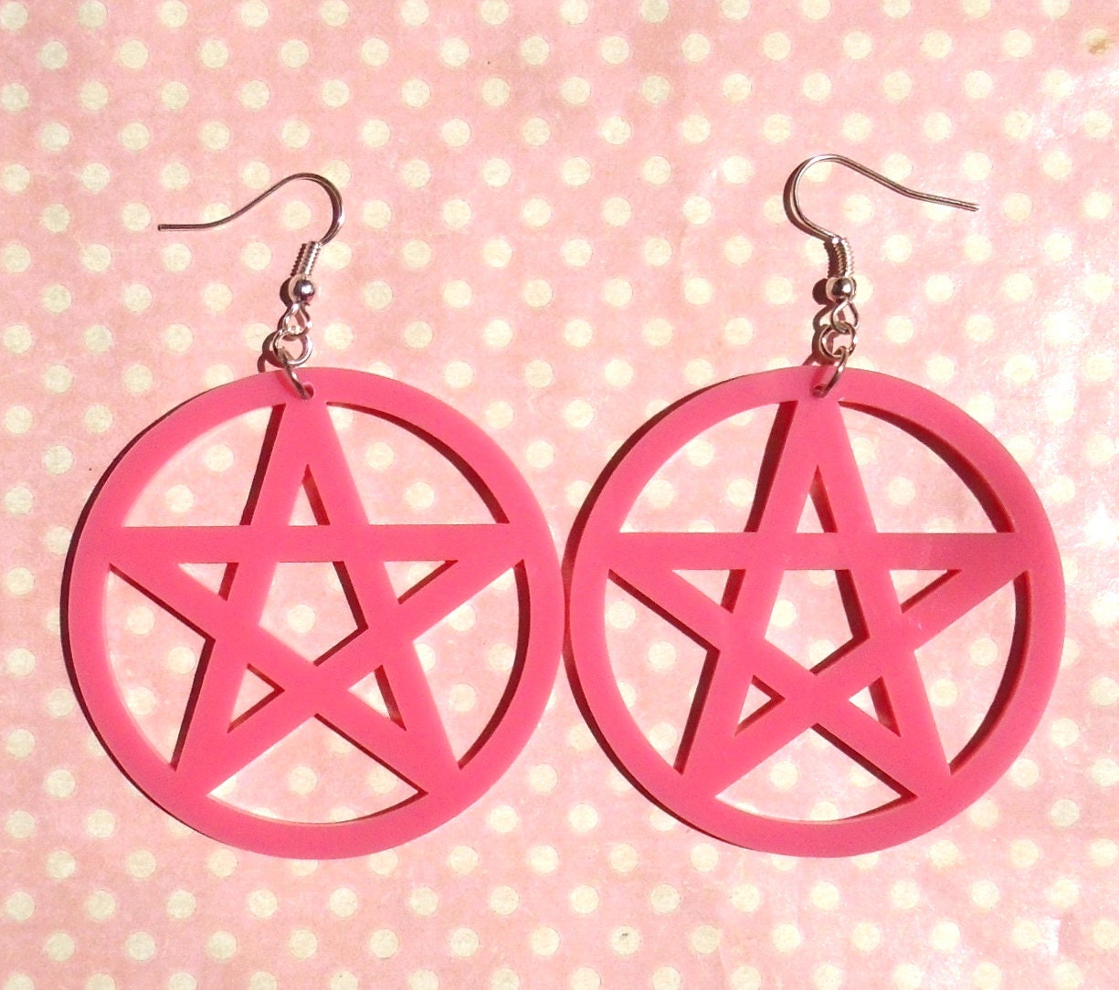 Large Pastel Pink Pentagram Earrings Hook Stud or Clip On - Etsy UK
