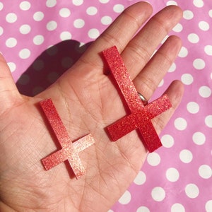 Inverted Cross Necklace in Black or Red - Etsy