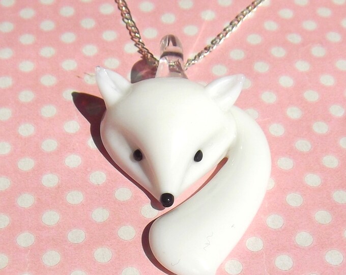 Cute White Glass Arctic Snow Fox Pendant Necklace - Etsy
