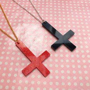 Inverted Cross Necklace in Black or Red - Etsy