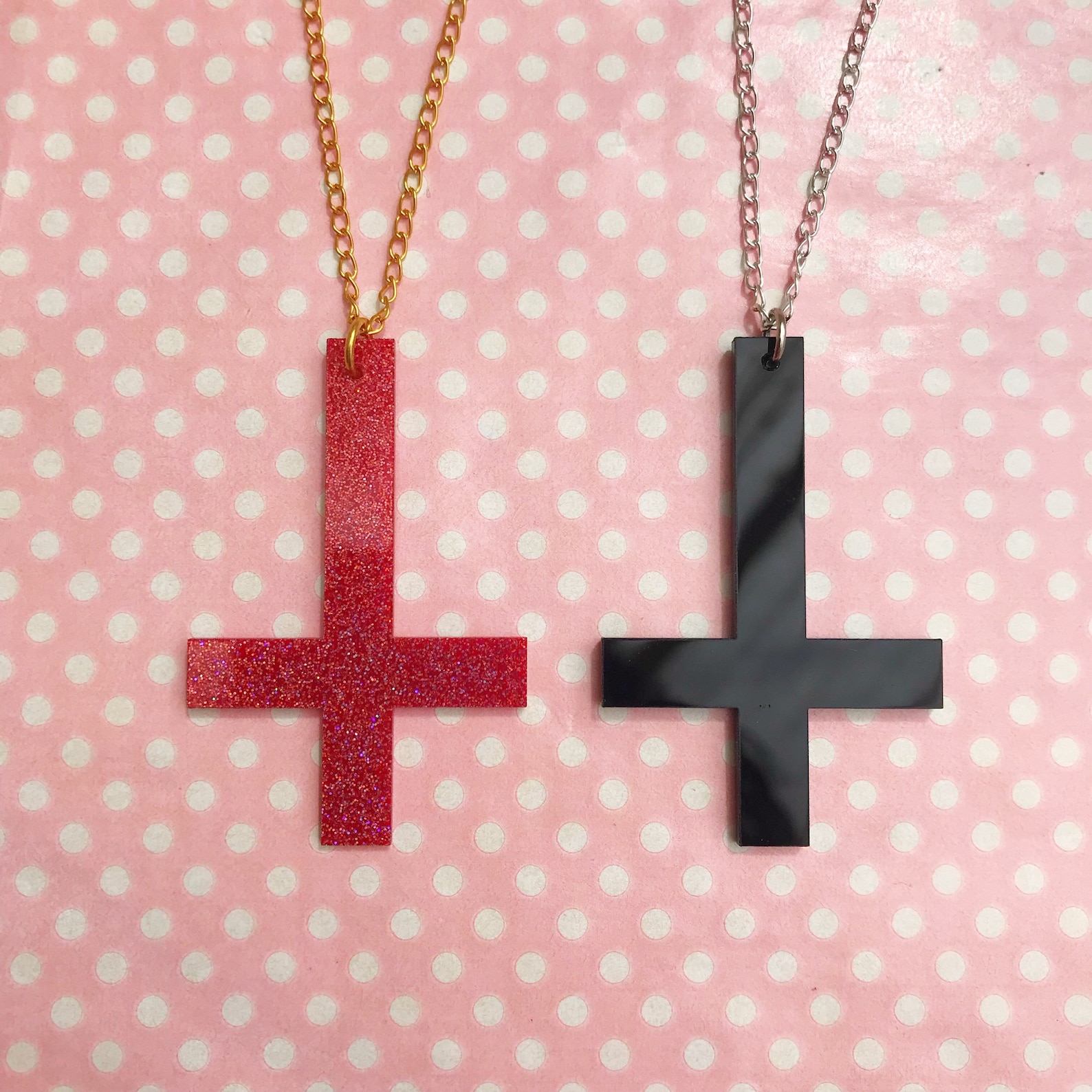 Inverted Cross Necklace in Black or Red - Etsy