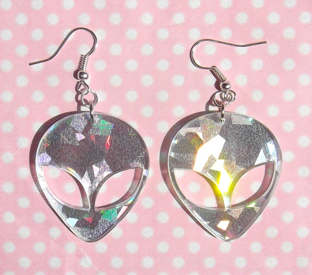 Pastel Holographic Alien Head Earrings Hooks Stud or Clip On - Etsy