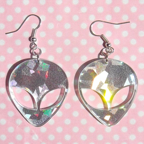 Pastel Holographic Alien Head Earrings Hooks Stud or Clip On - Etsy
