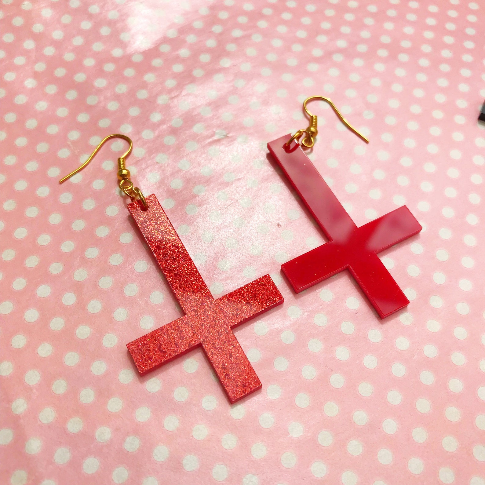 Inverted Cross Necklace in Black or Red - Etsy