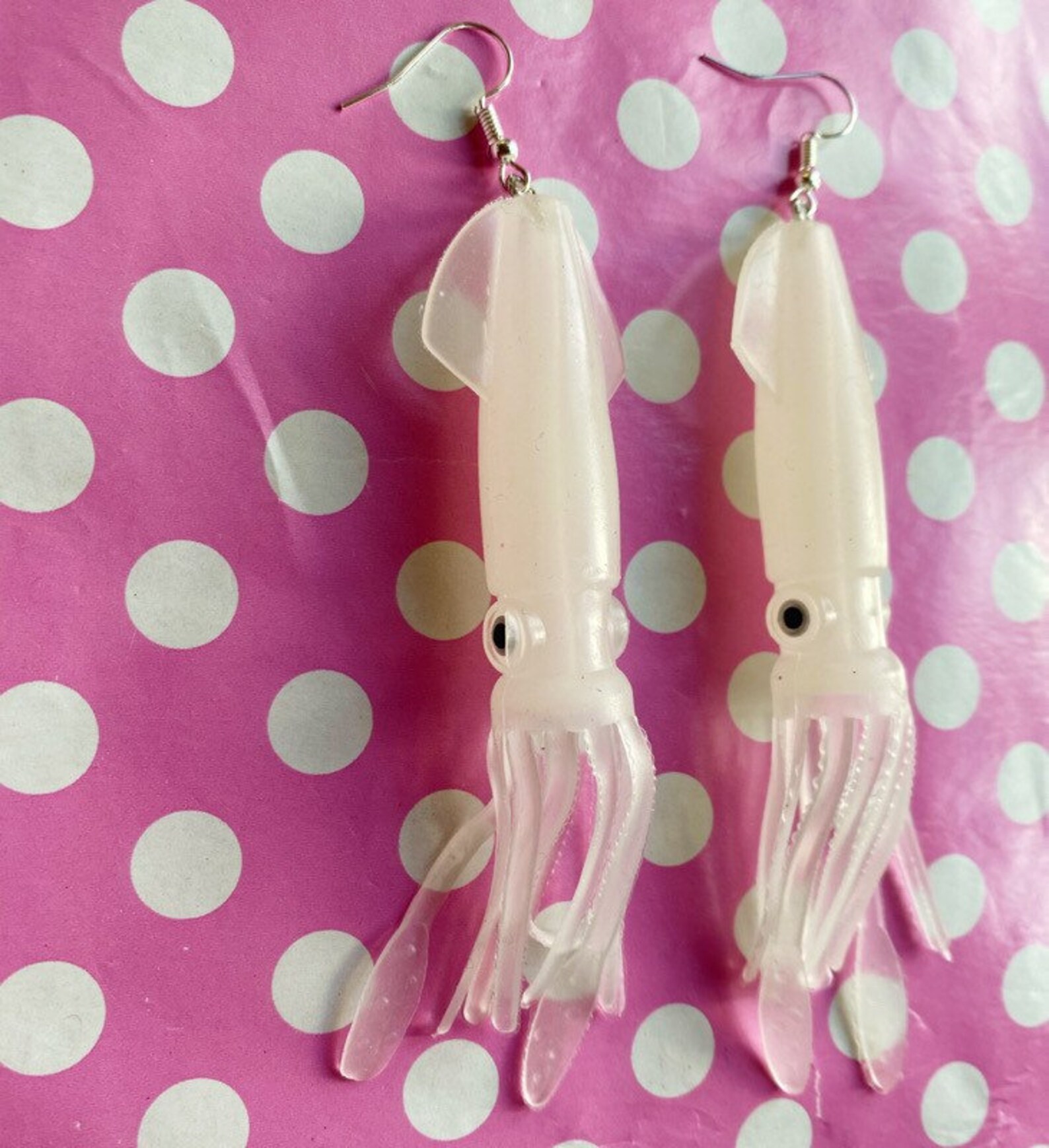 Glow in the Dark Giant Jelly Squid Earrings Hook Stud or Clip on Gold ...