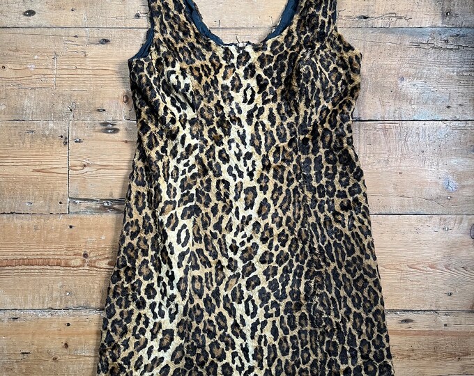 Vintage Leopard Print Dress Pinafore Faux Fur 80s 70s Mod UK 10 12 US 6 ...