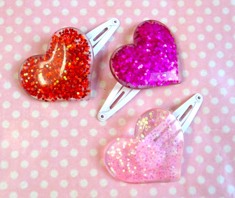 Heart Iridescent Glitter Hair Clip In Red Hot Pink Or Pastel Etsy