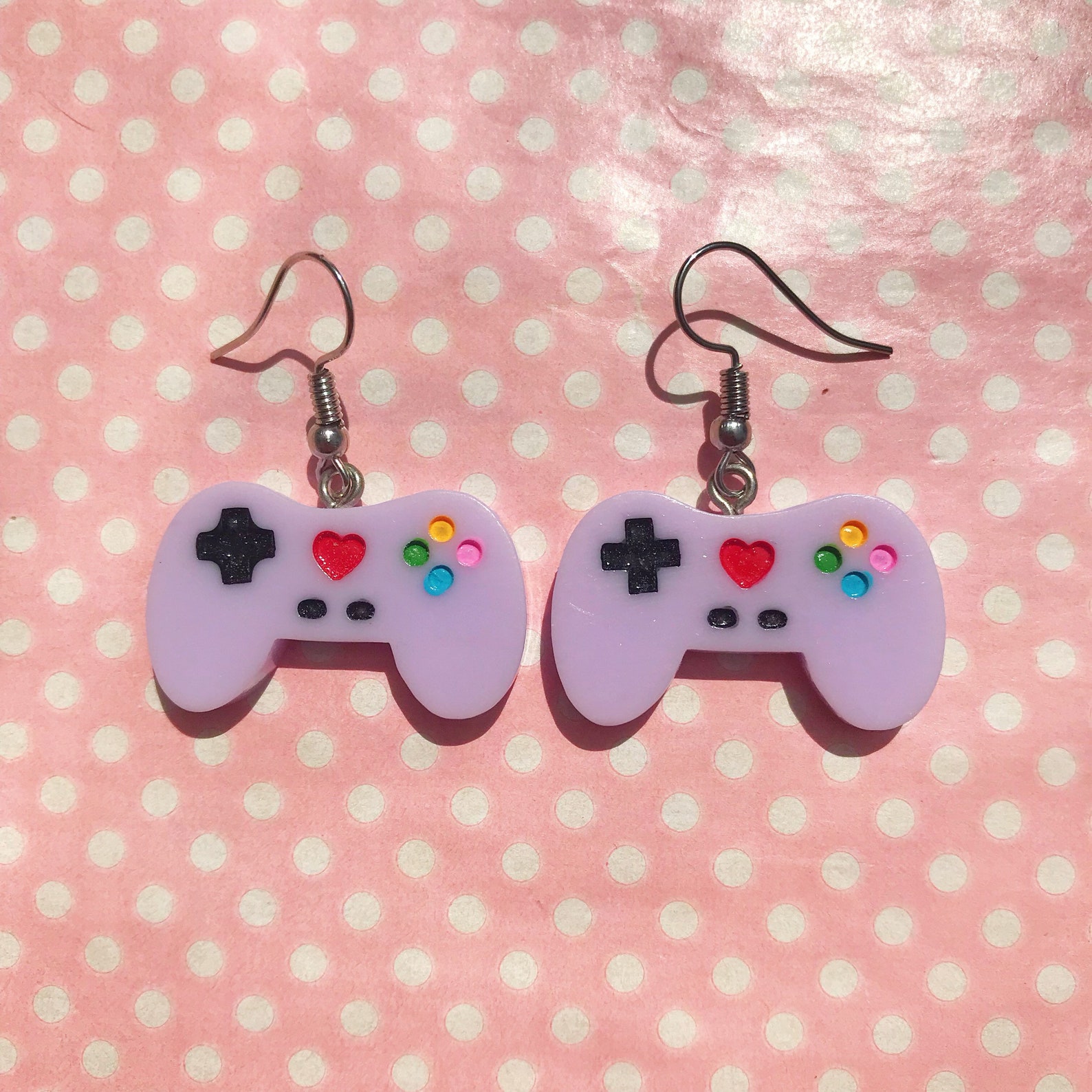 Kawaii Console Controller Earrings Hook Stud Clip on Lilac Blue Pink ...