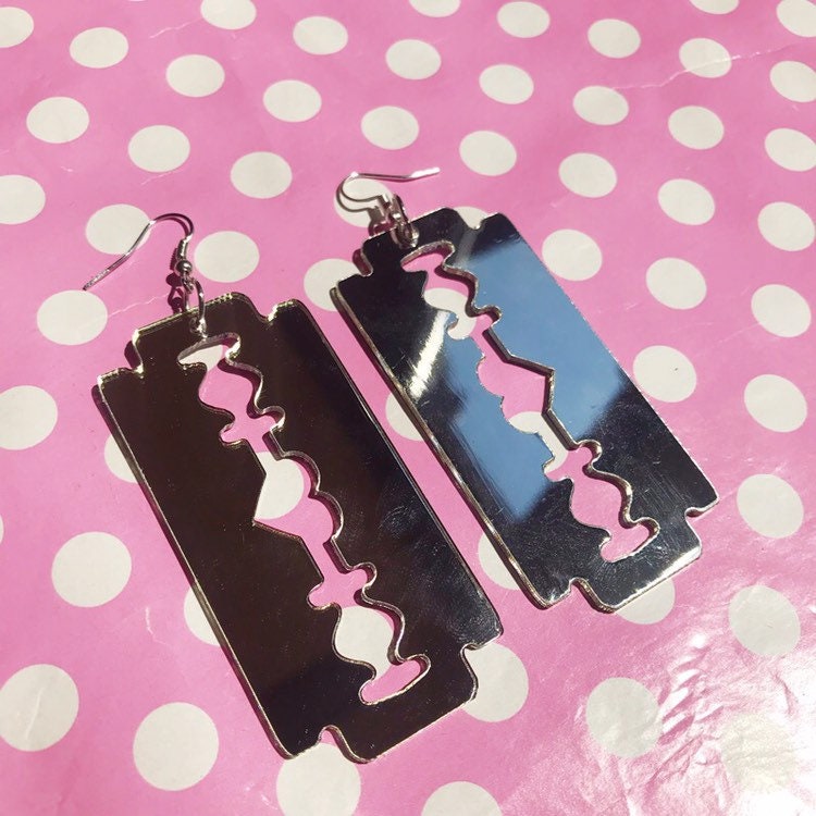 Large Heart Razor Blade Earrings Hook Stud or Clip On - Etsy