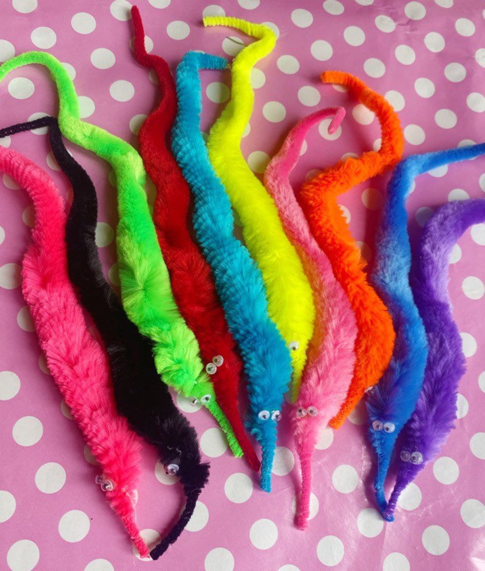 Funky Worm on a String Earrings Hook Stud or Clip on Pink Blue Orange ...