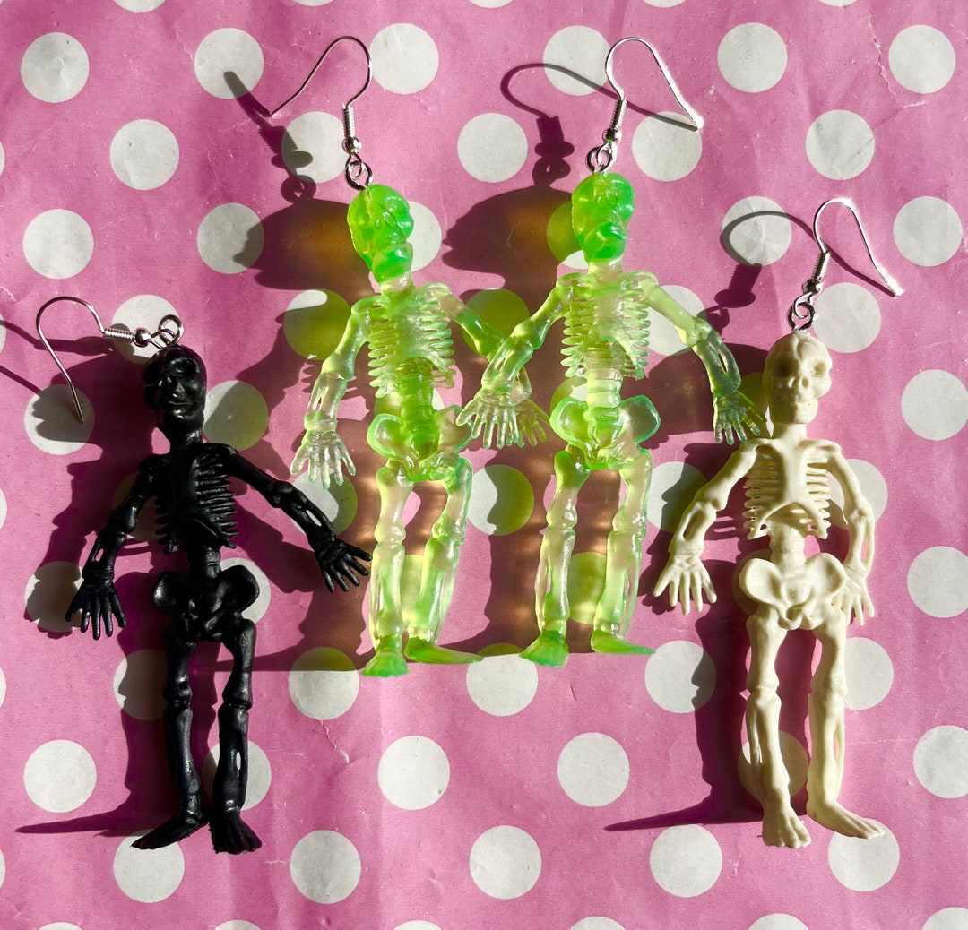 Wiggly Skeleton Earrings in Black Orange or White Hooks Stud - Etsy