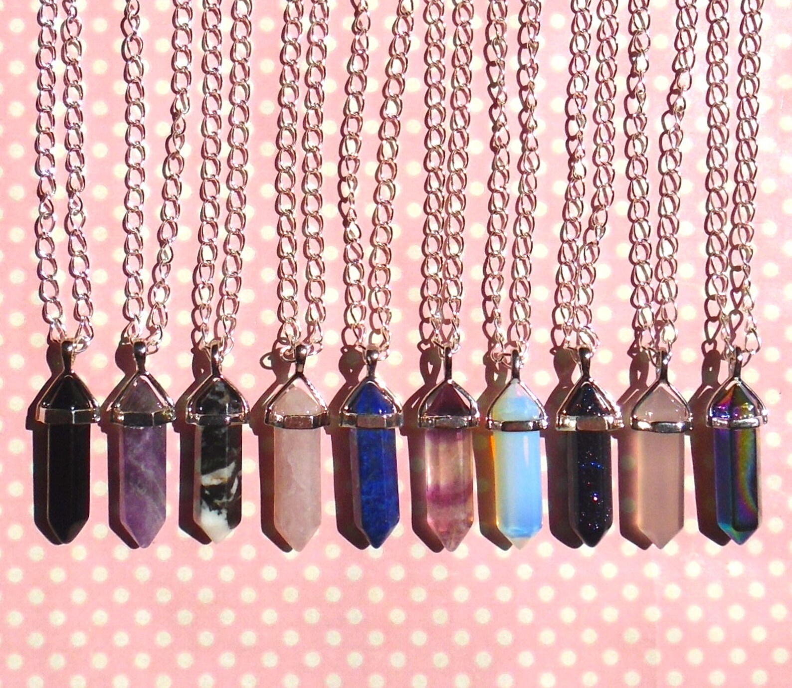 Silver Pointed Crystal Pendulum Pendant Chain or Cord Necklace | Etsy