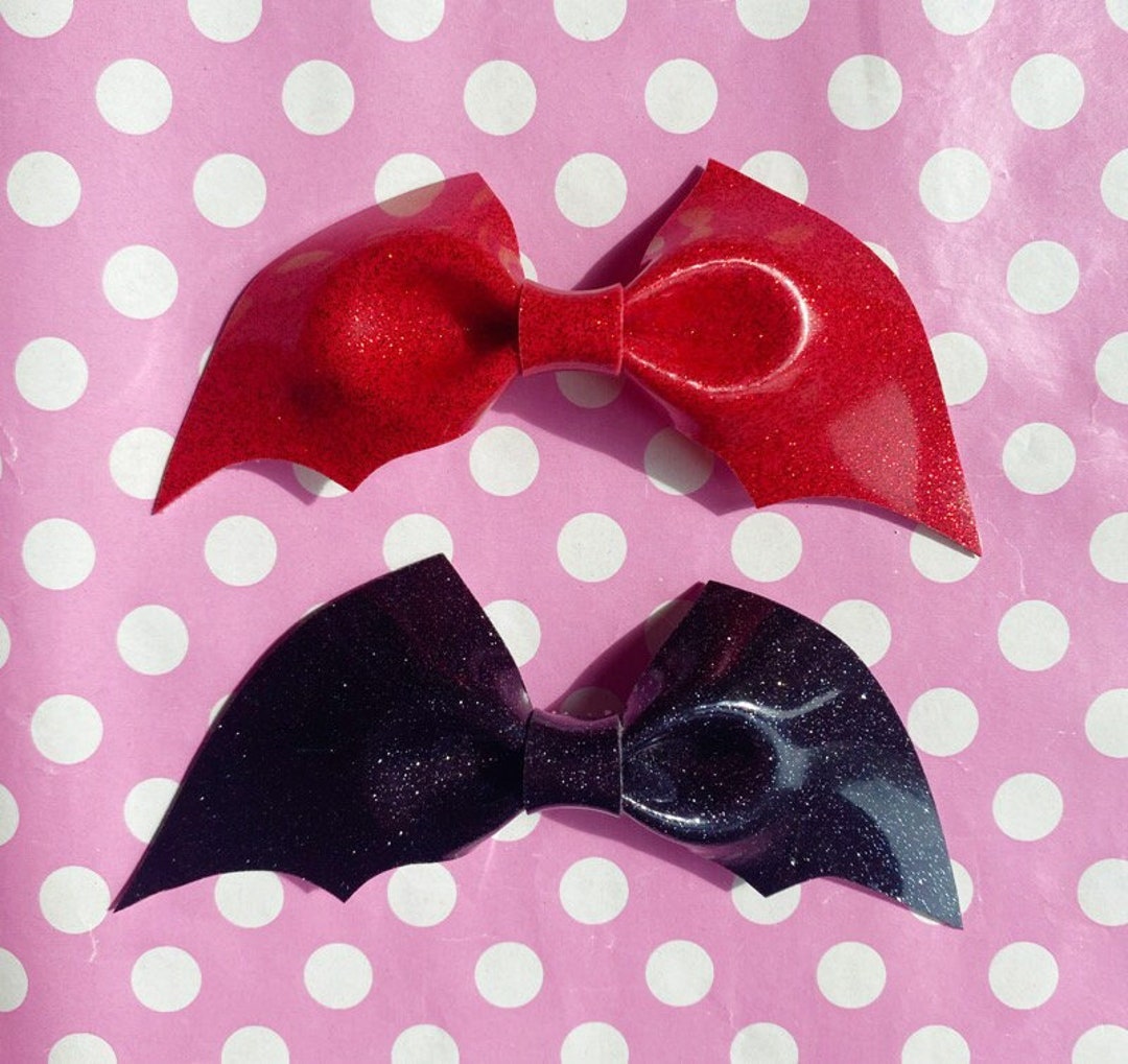 Glitter Vinyl Bat Wing Hair Bow in Red or Black - Etsy