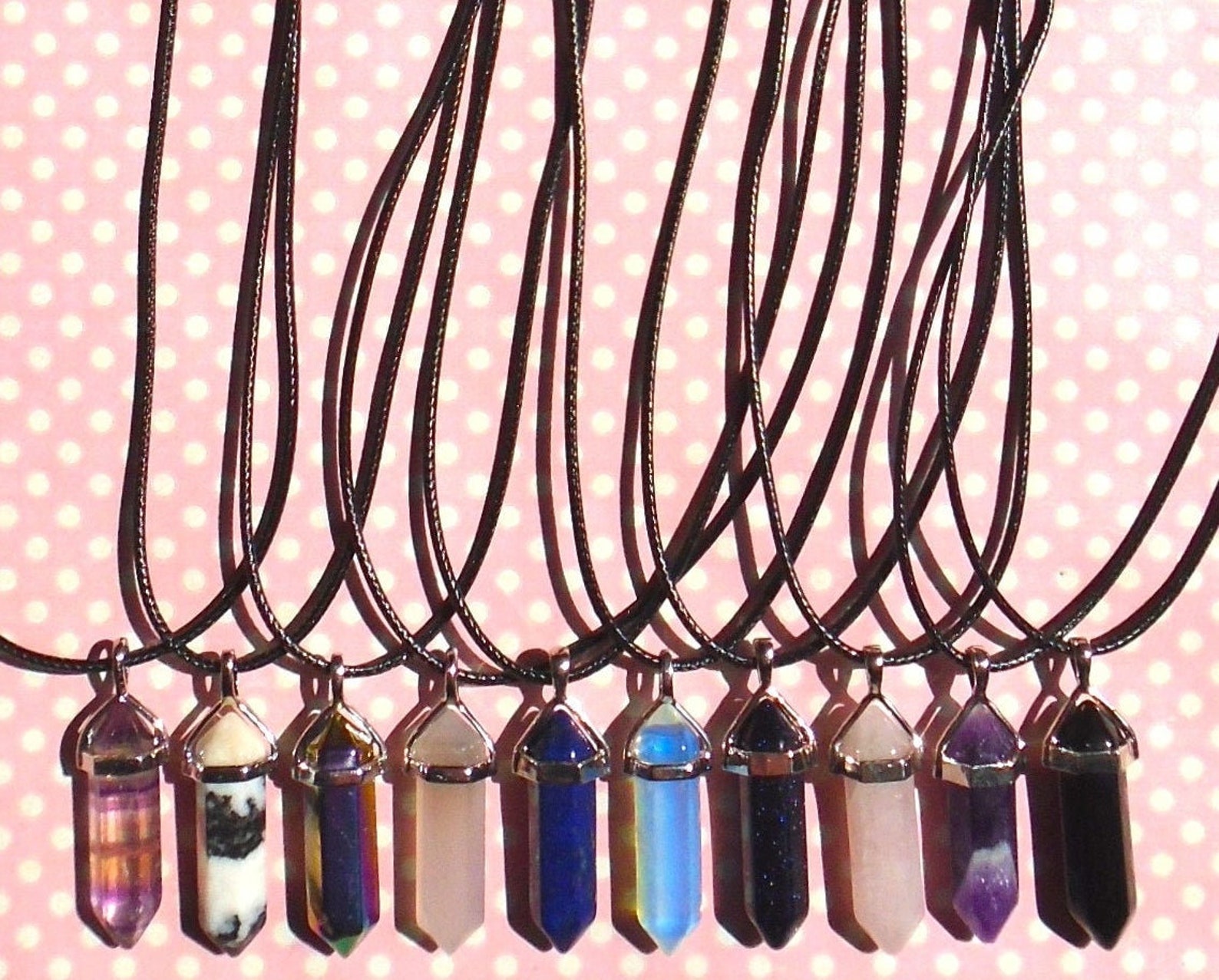 Silver Pointed Crystal Pendulum Pendant Chain or Cord Necklace Natural ...