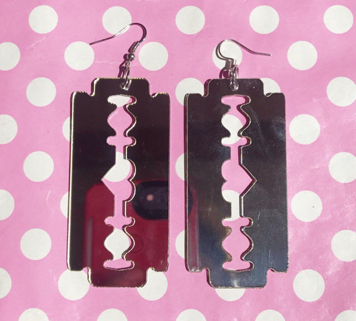 Large Heart Razor Blade Earrings Hook Stud or Clip On - Etsy