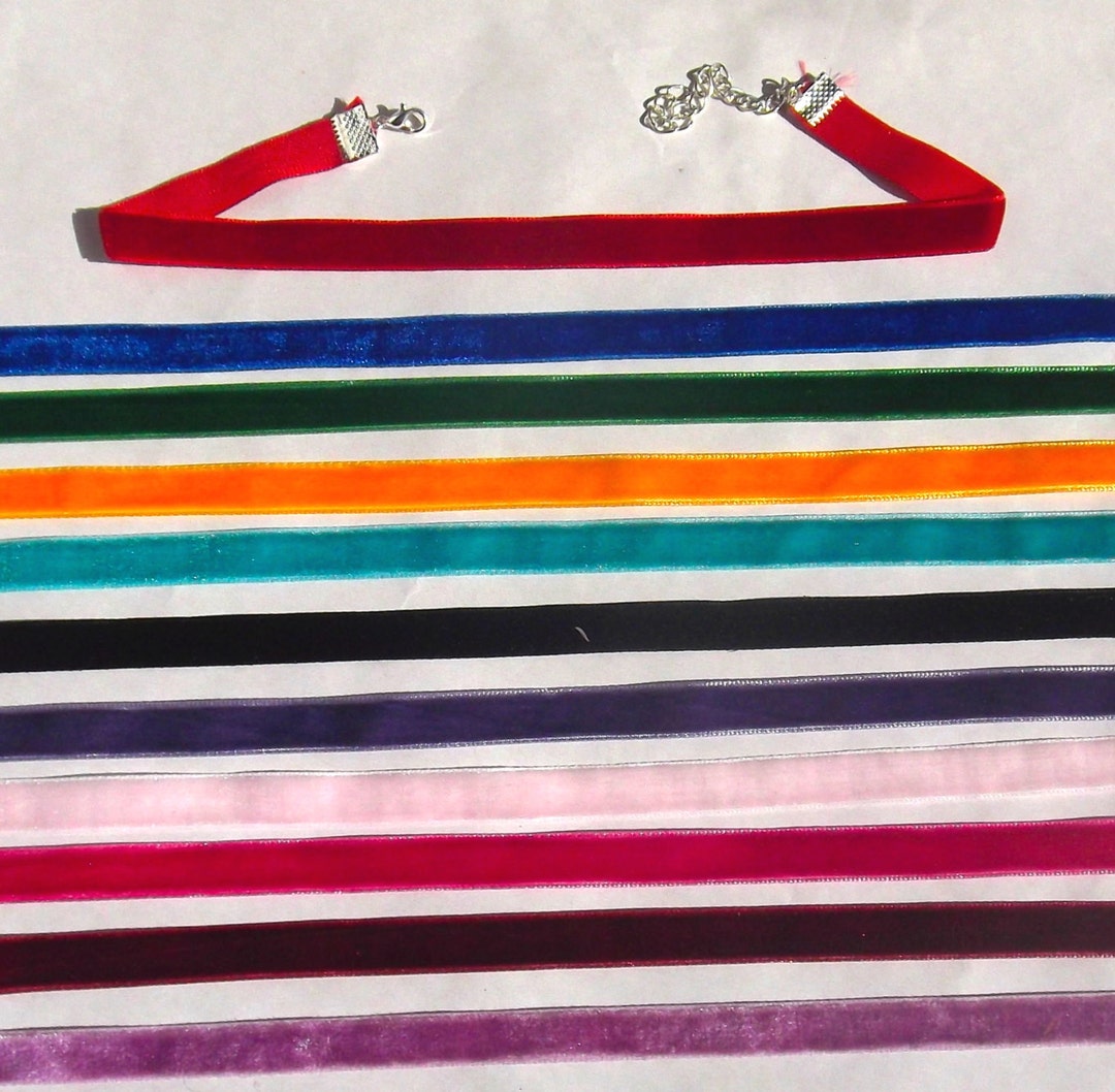 13 Colours! Plain Velvet Choker in Red Blue Orange Green Purple Pink ...
