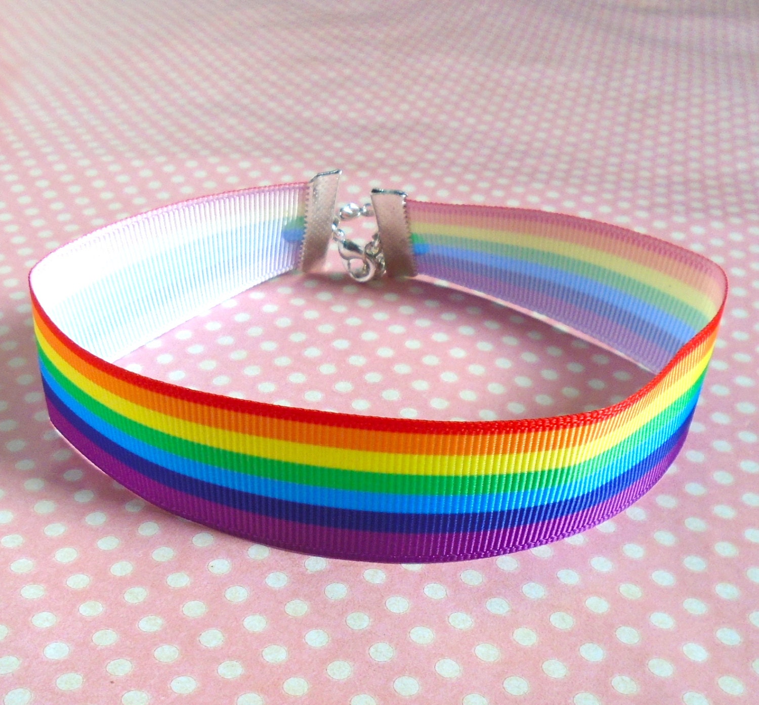 Rainbow ribbon choker | Etsy