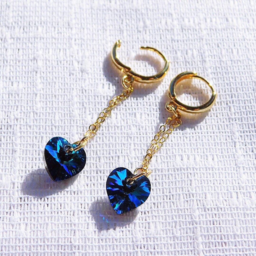 Sparkling Bermuda Blue Crystal Heart Earrings - Etsy