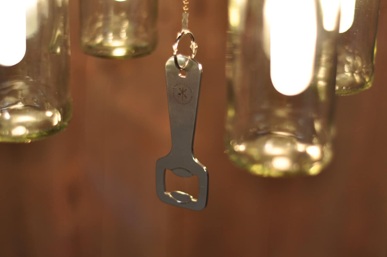 The Brewmaster Repurposed Beer or Wine Bottle Chandelier With Opener ...