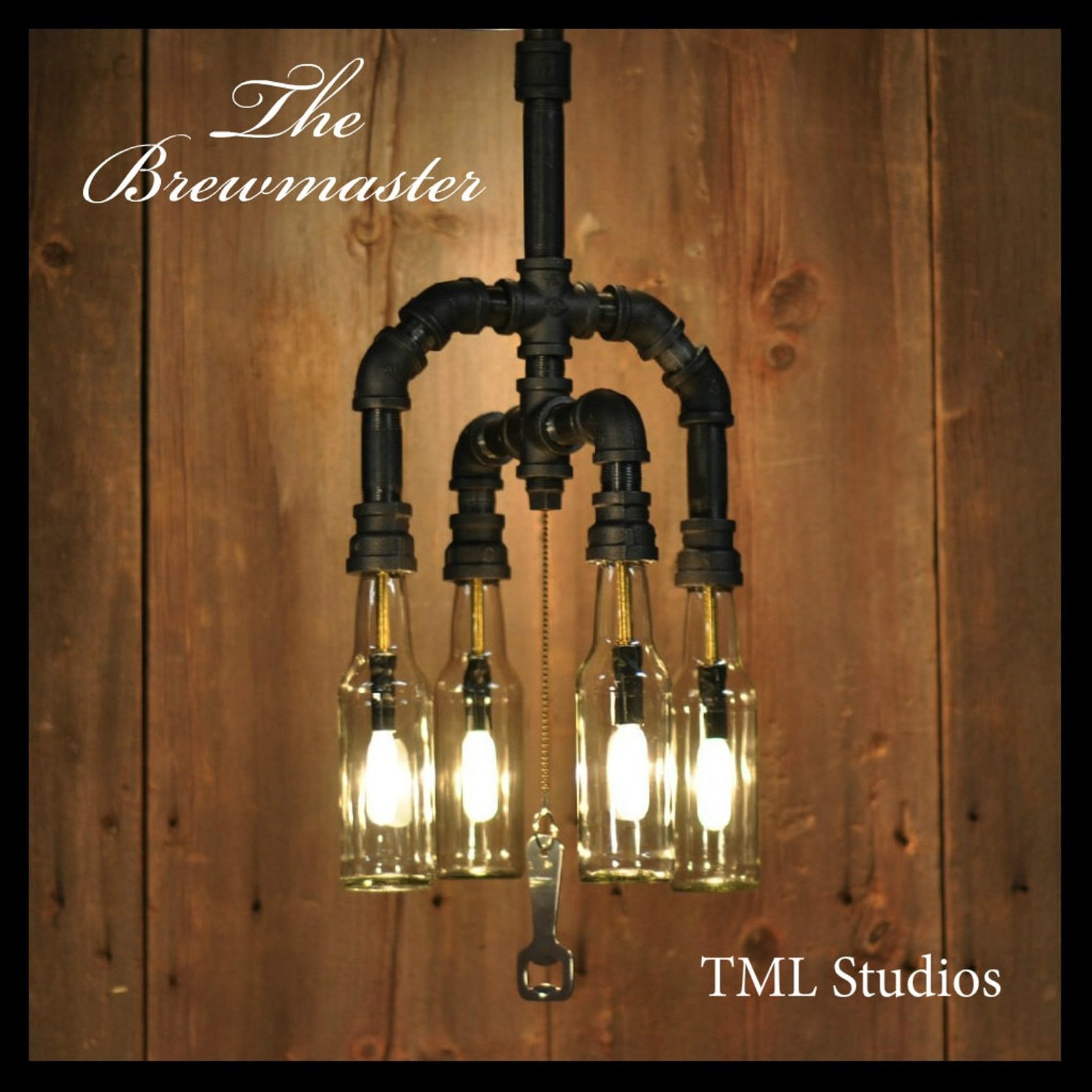 The Brewmaster - Repurposed Beer or Wine Bottle Chandelier With Opener ...