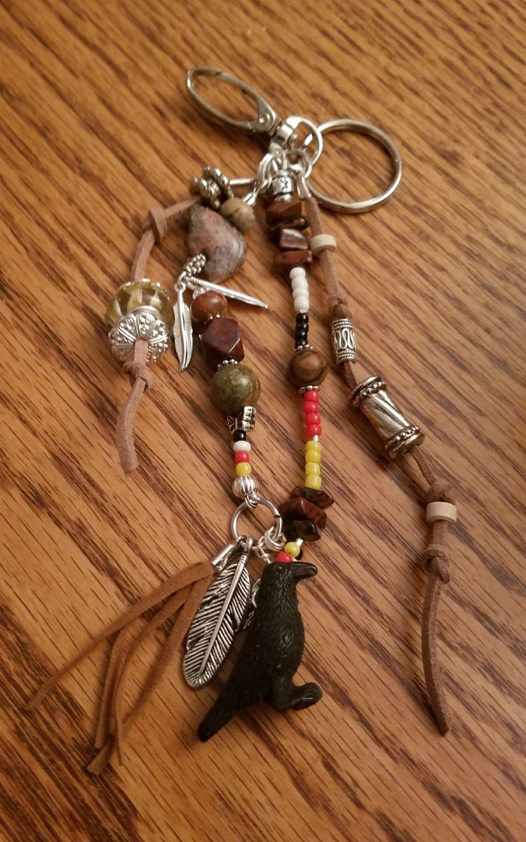 Raven Key Ring Medicine Wheel Totem - Key Ring/fob for Purse, Drum or ...