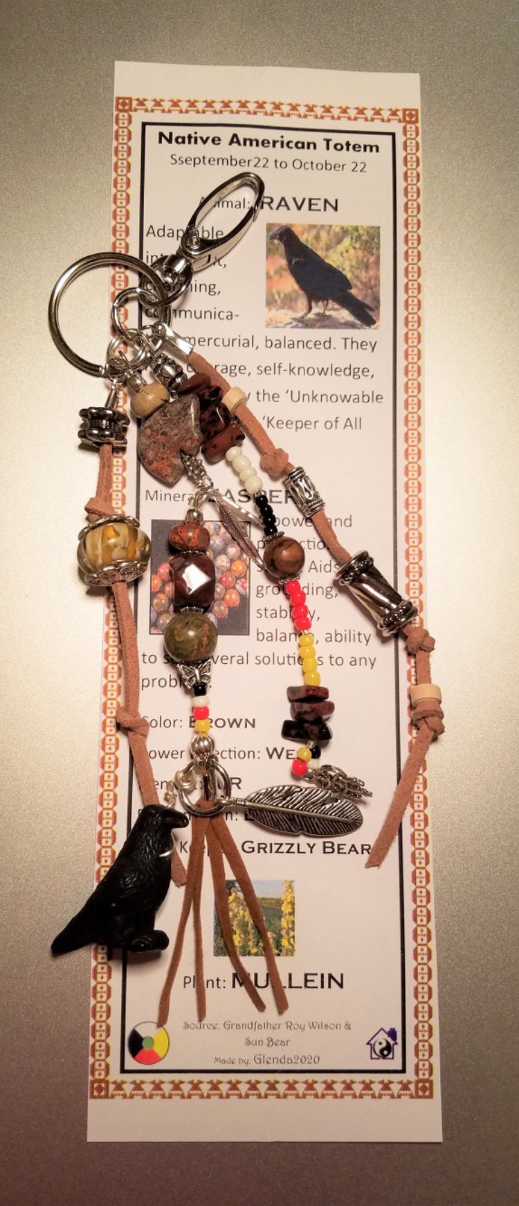 Raven Key Ring Medicine Wheel Totem - Key Ring/fob for Purse, Drum or ...