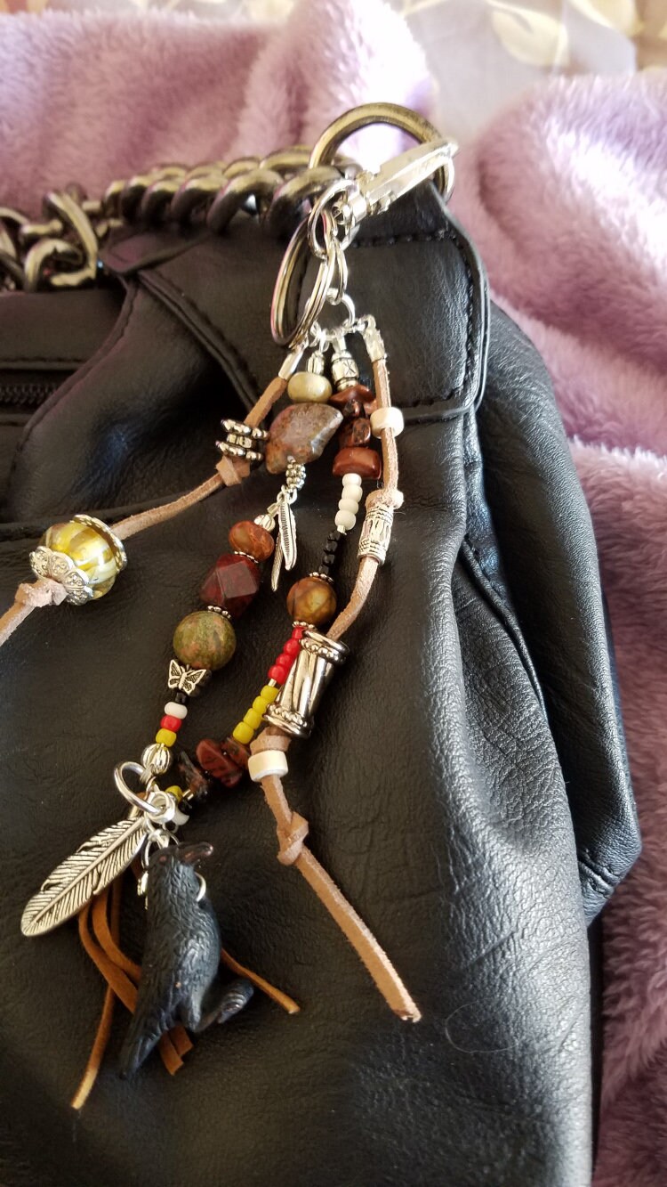 Raven Key Ring Medicine Wheel Totem - Key Ring/fob for Purse, Drum or ...