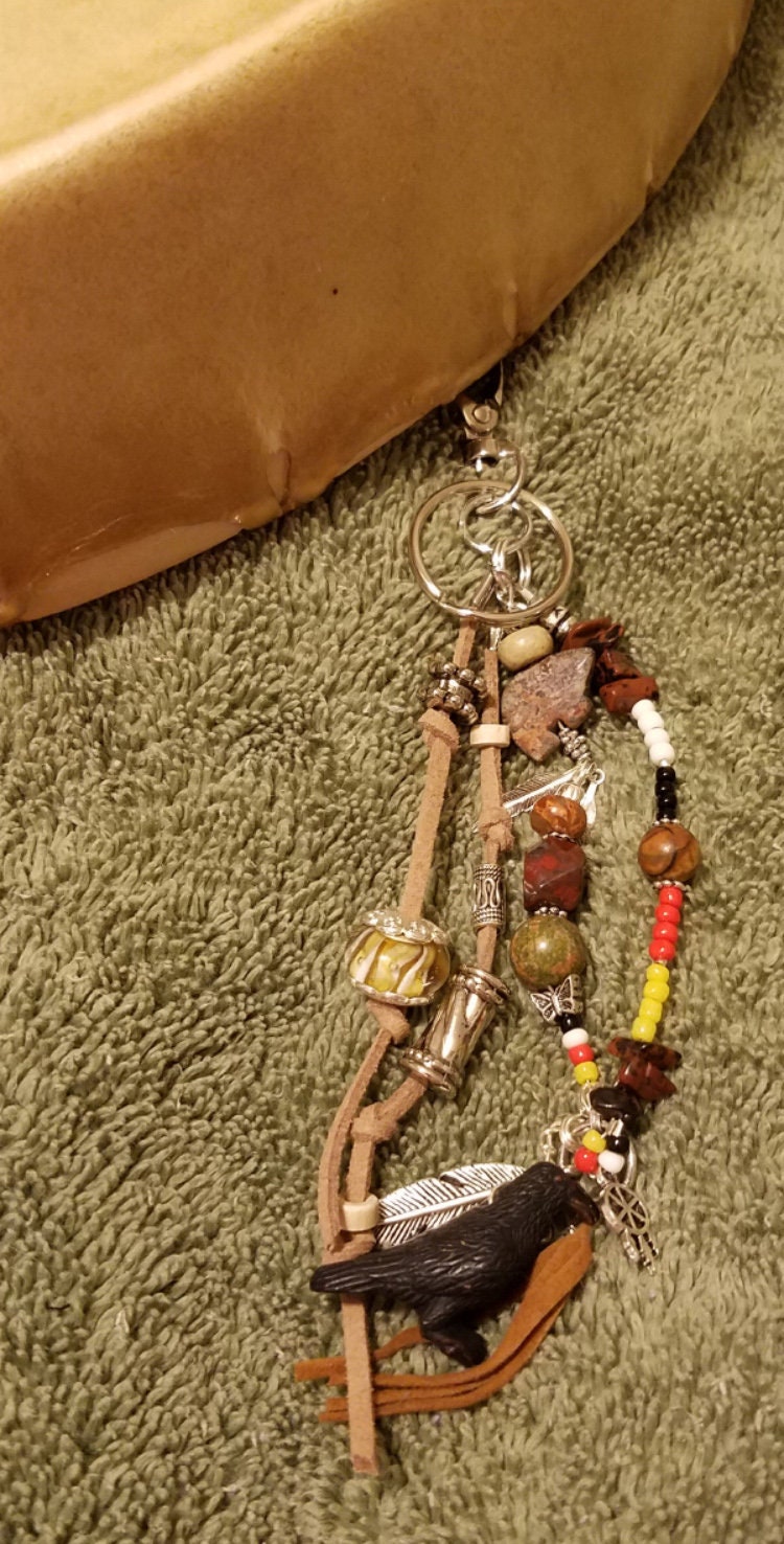 Raven Key Ring Medicine Wheel Totem - Key Ring/fob for Purse, Drum or ...