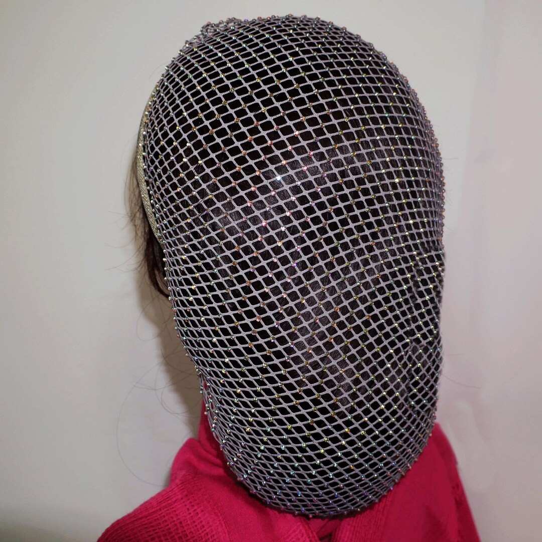 Gray Silver Fancy Hair Snood With Crystal Stone Long Hair Covering ...