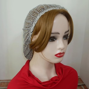 Gray Silver Fancy Hair Snood With Crystal Stone Long Hair Covering ...