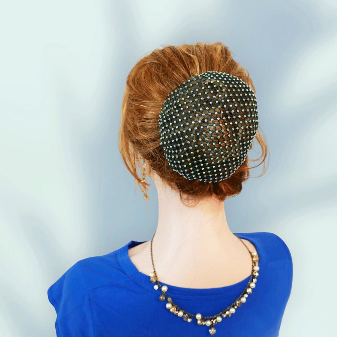 Green Hair Net Crystal Bun Cover: Stretchable Hair Snood With Stones 5 ...