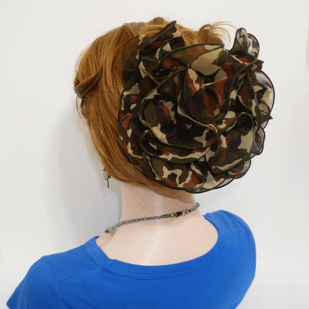 Jumbo Camouflage Bow Hair Clip: Handmade Chiffon Ponytail Accessory (7 ...