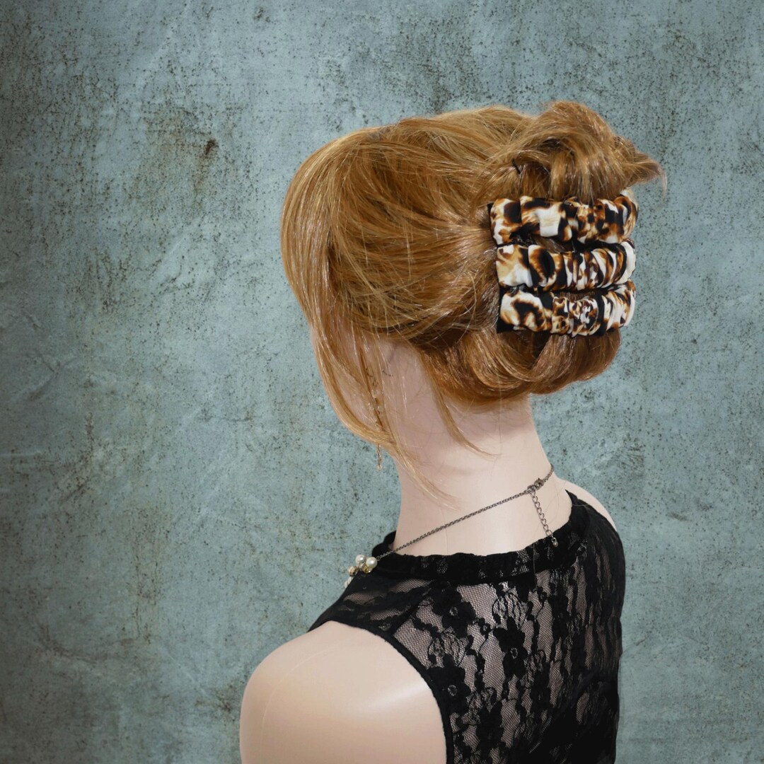 Double 3" Acrylic Comb Stretchable Animal Print Fabric Bun and Twist ...